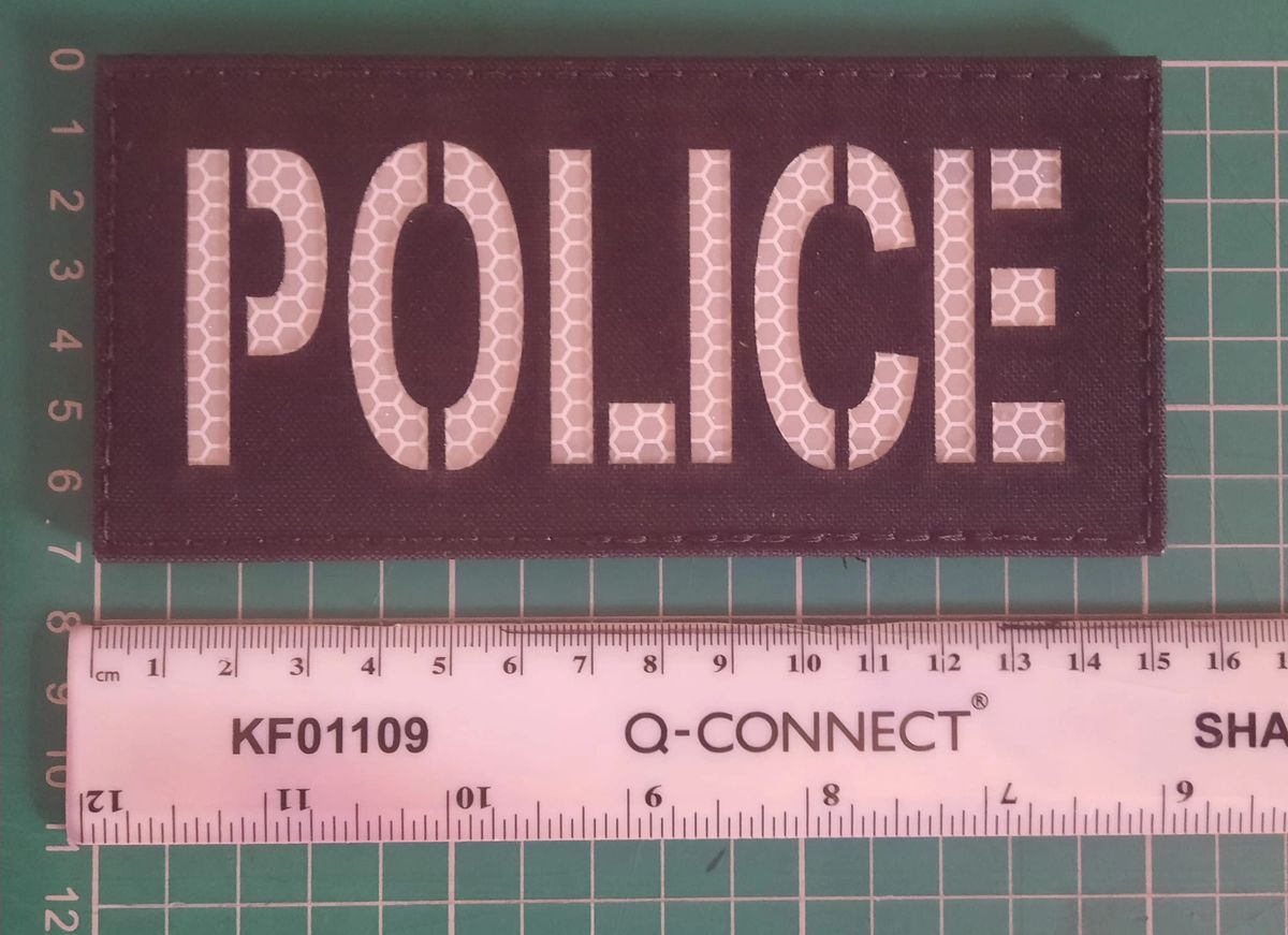 Laser cut reflective POLICE velcro patch for Aegis MOLLE vest.